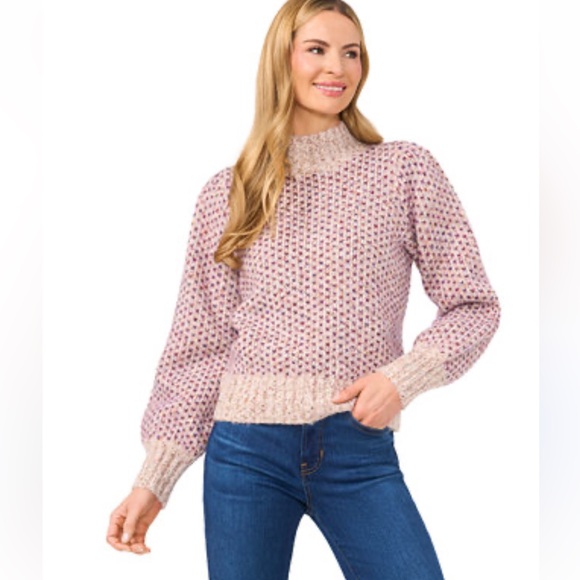 CeCe | Sweaters | 8 Cece 79 Marled Blouson Sleeve Jacquard Knit Mock ...
